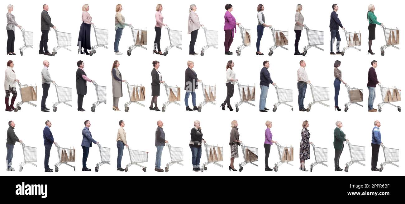 group of people with cart looking ahead isolated on white Stock Photo ...