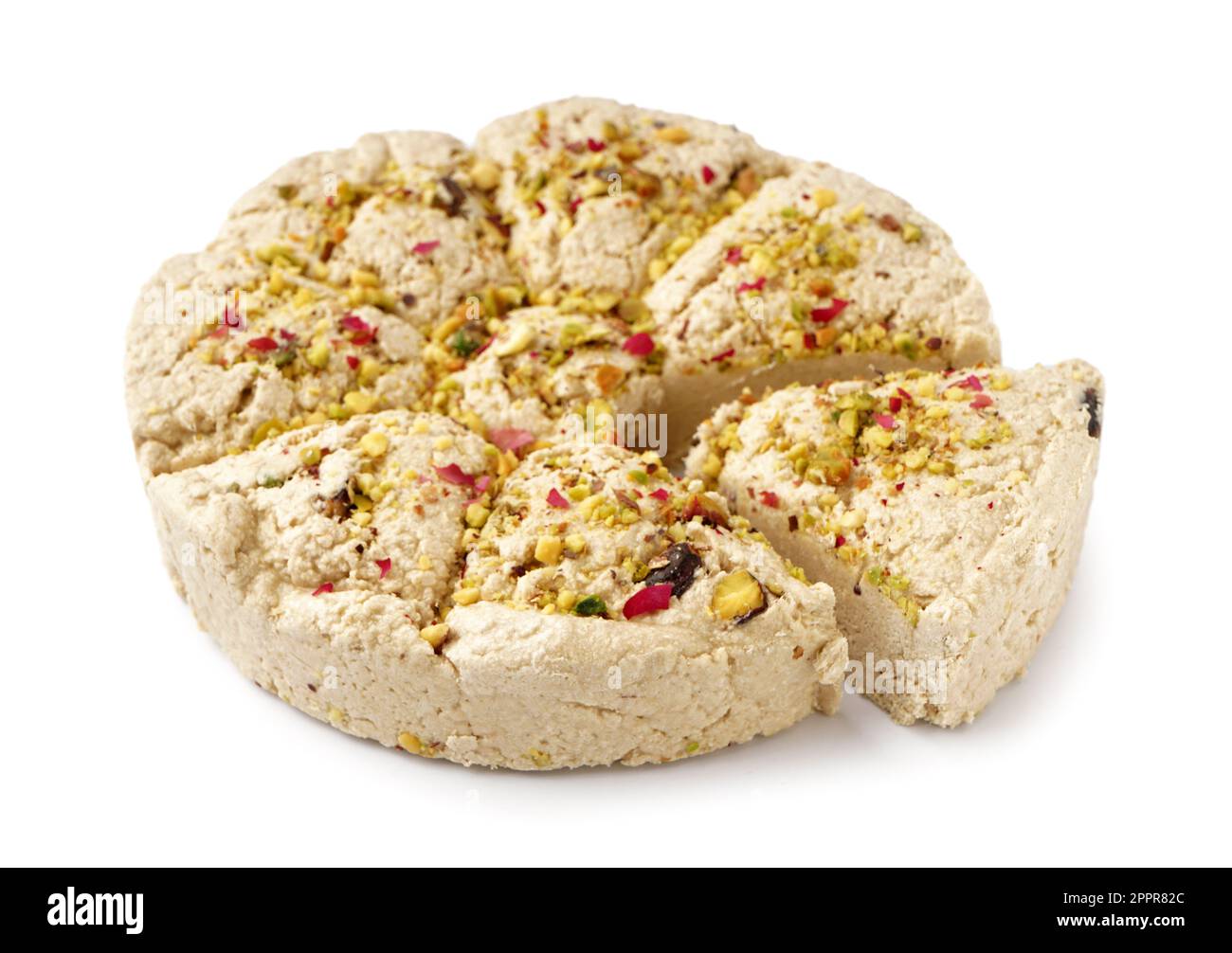 Tasty Tahini halva with pistachios on white background Stock Photo - Alamy