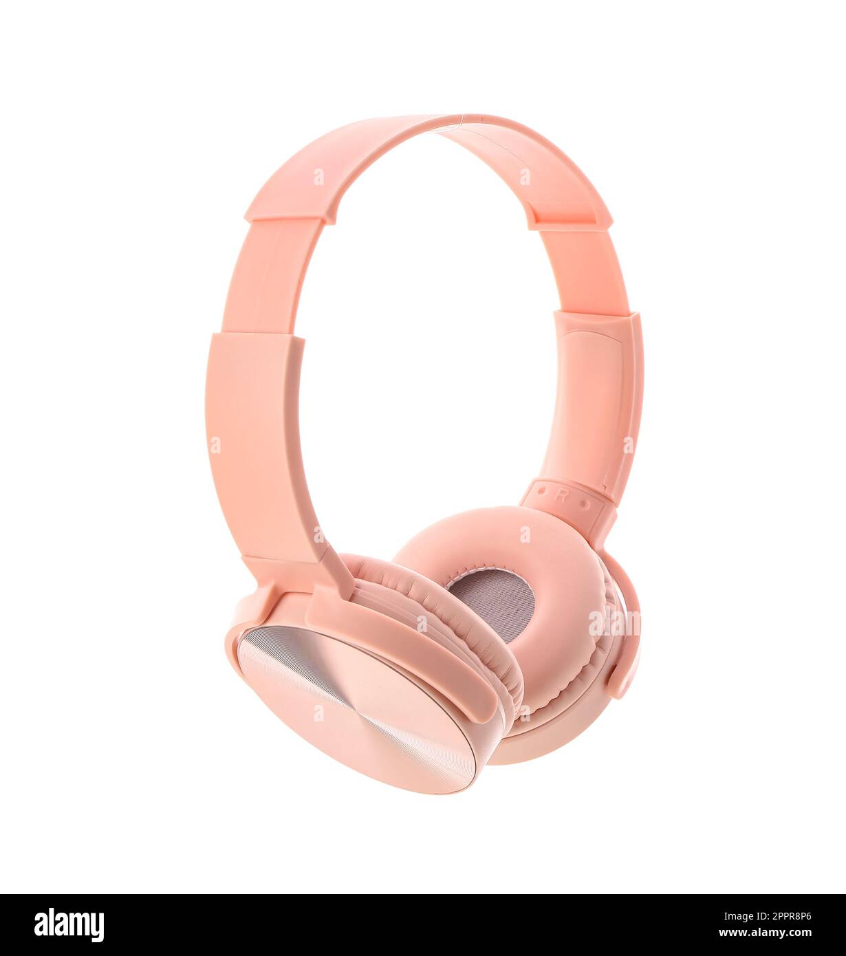 Modern pink headphones on white background Stock Photo - Alamy