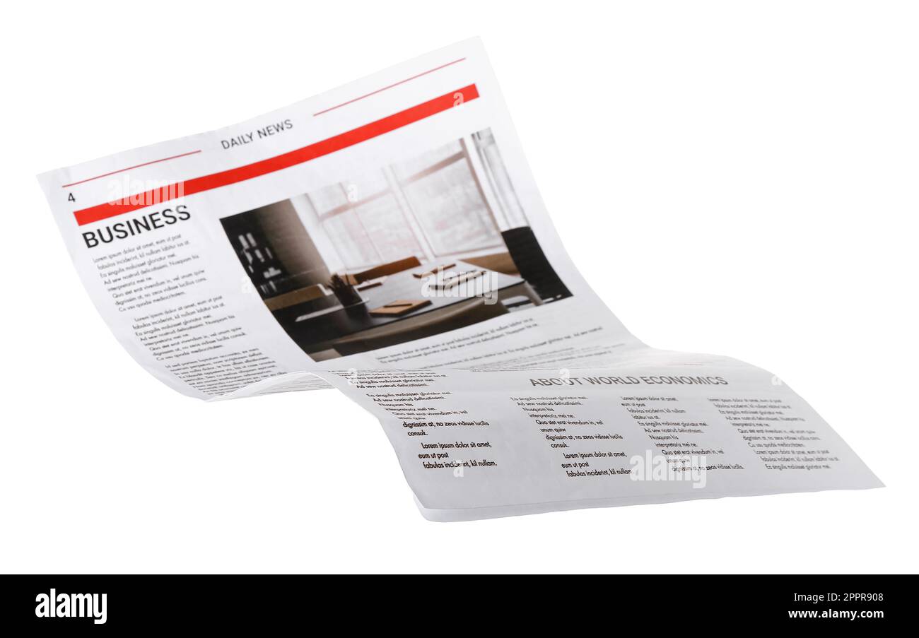 Falling newspaper on white background Stock Photo - Alamy