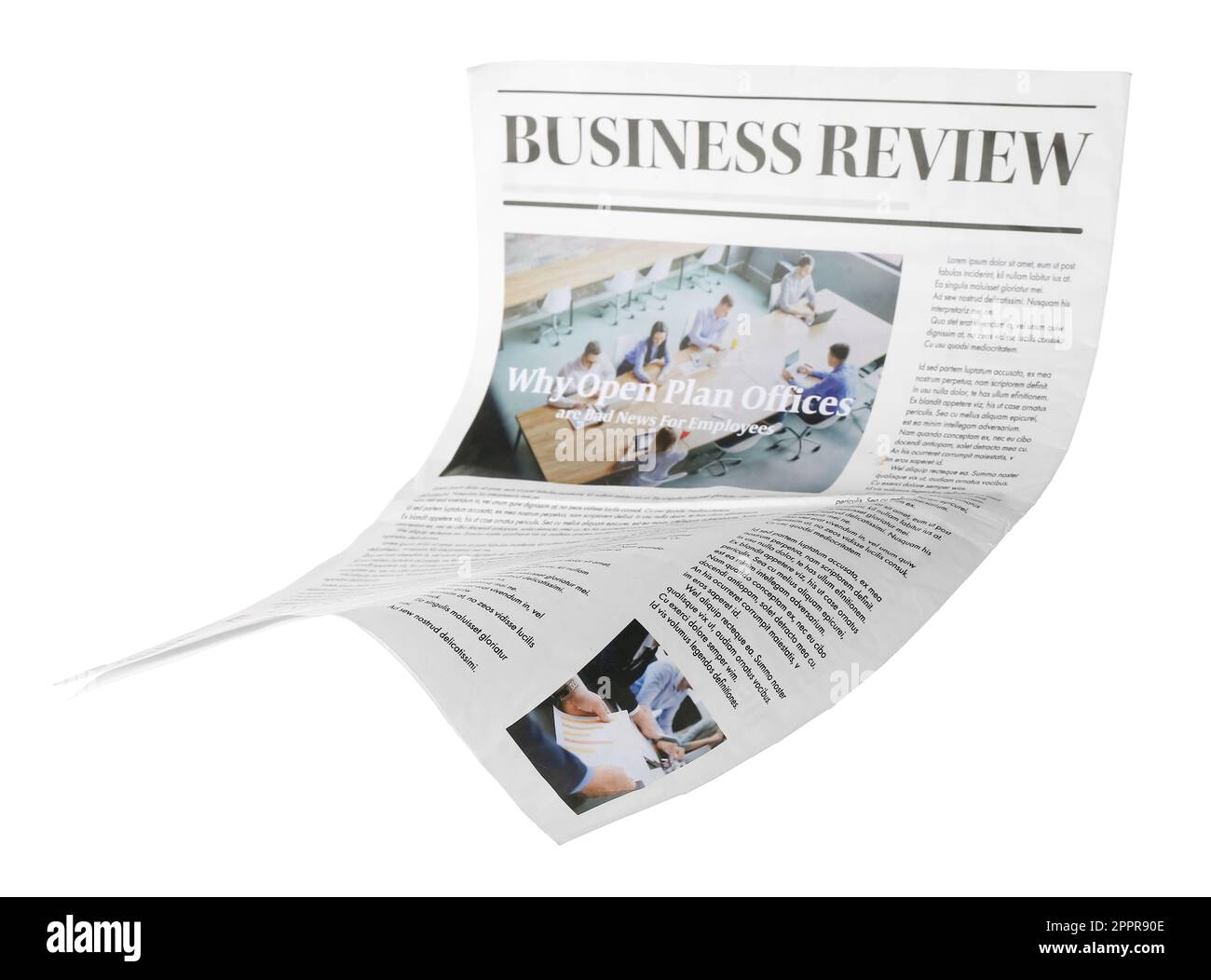 Falling newspaper on white background Stock Photo - Alamy