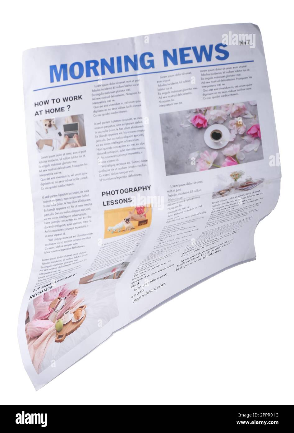 Falling newspaper on white background Stock Photo - Alamy