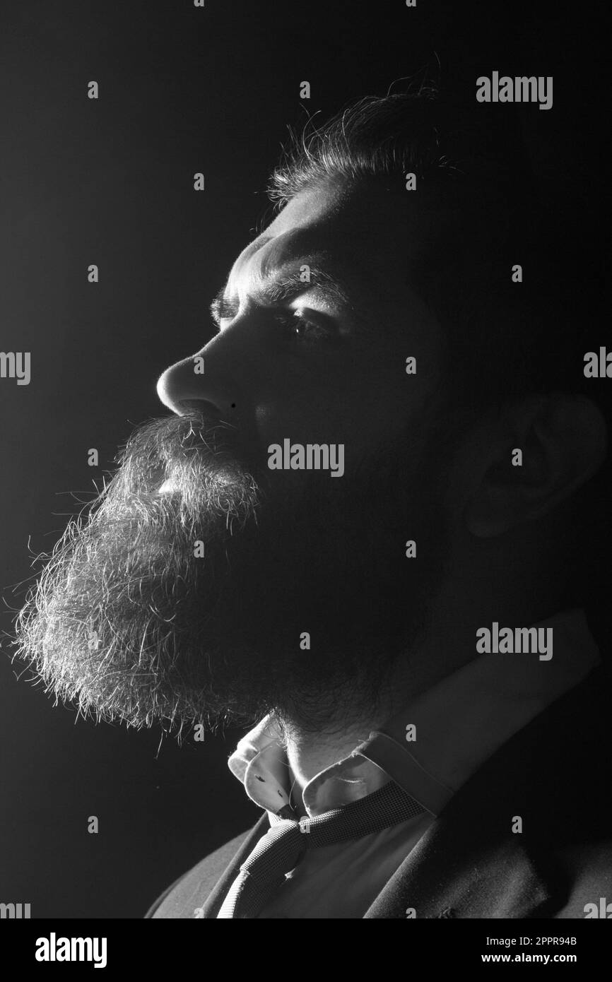 Bearded man with beard, bearded gay. Barbershop concept. Shadow male ...