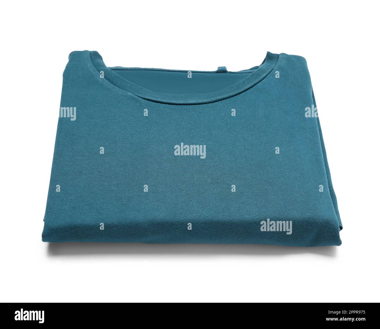 Folded blue t-shirt on white background Stock Photo - Alamy