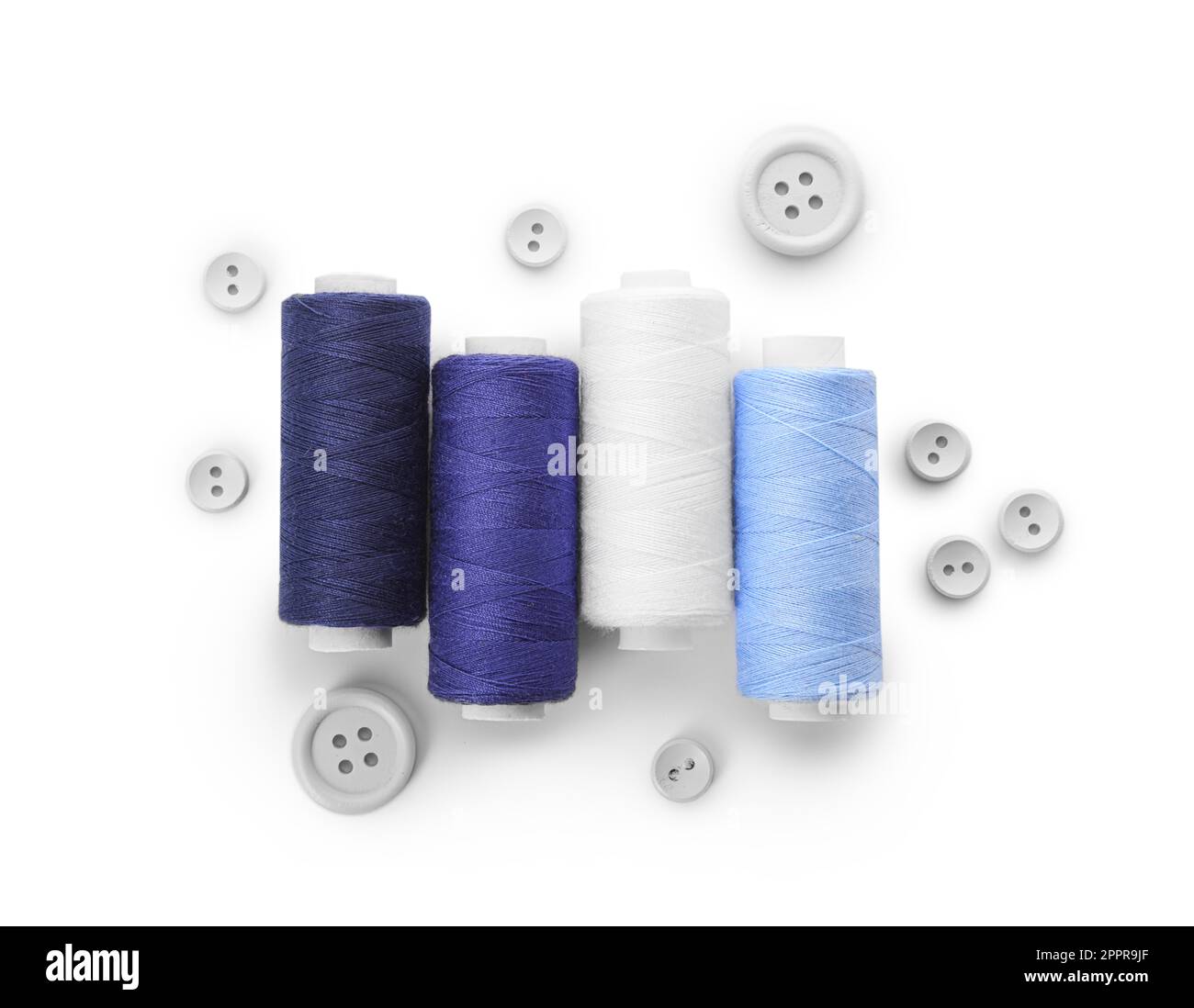 Set of thread spools and buttons isolated on white background Stock ...