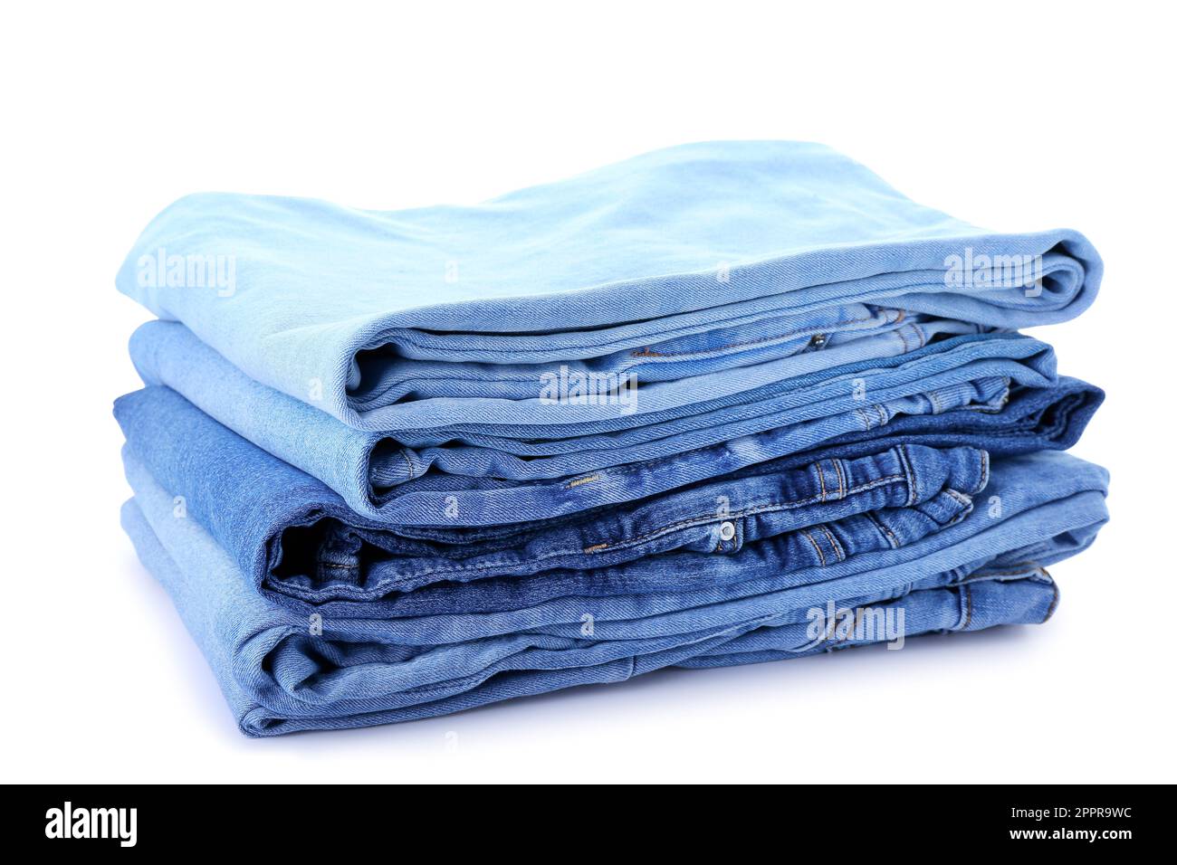Stack of jeans on white background Stock Photo - Alamy
