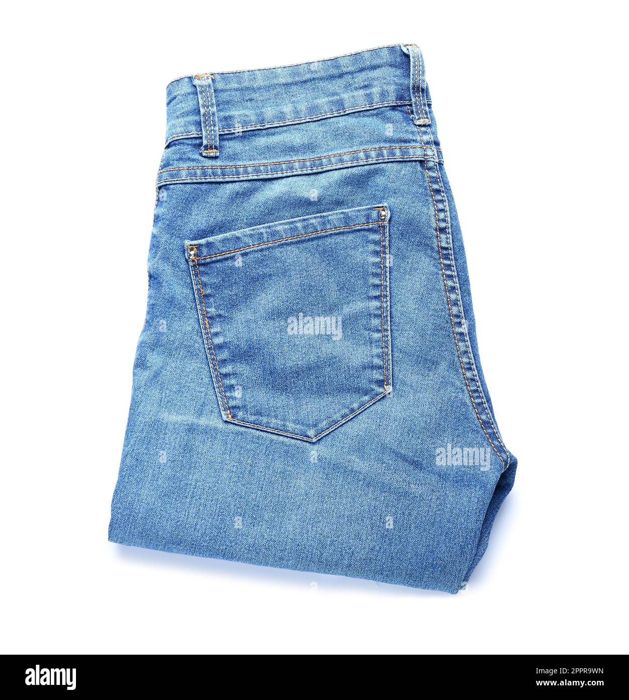 Folded jeans on white background Stock Photo - Alamy