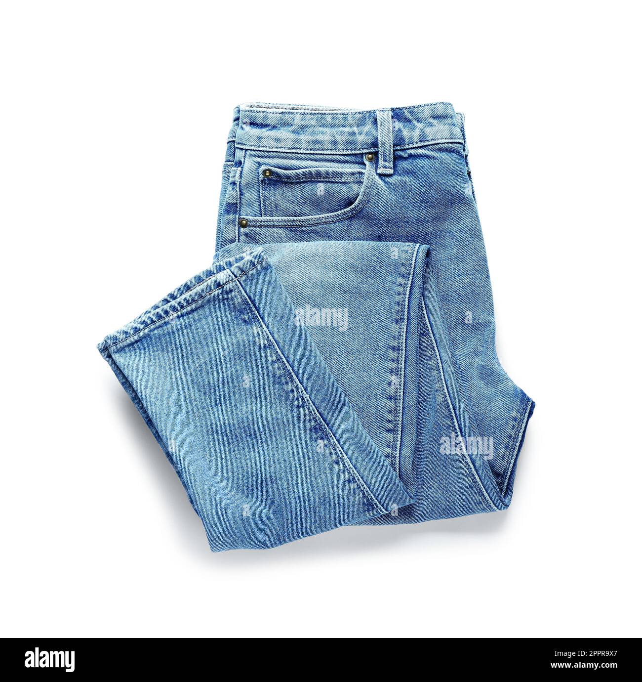 Folded jeans on white background Stock Photo - Alamy