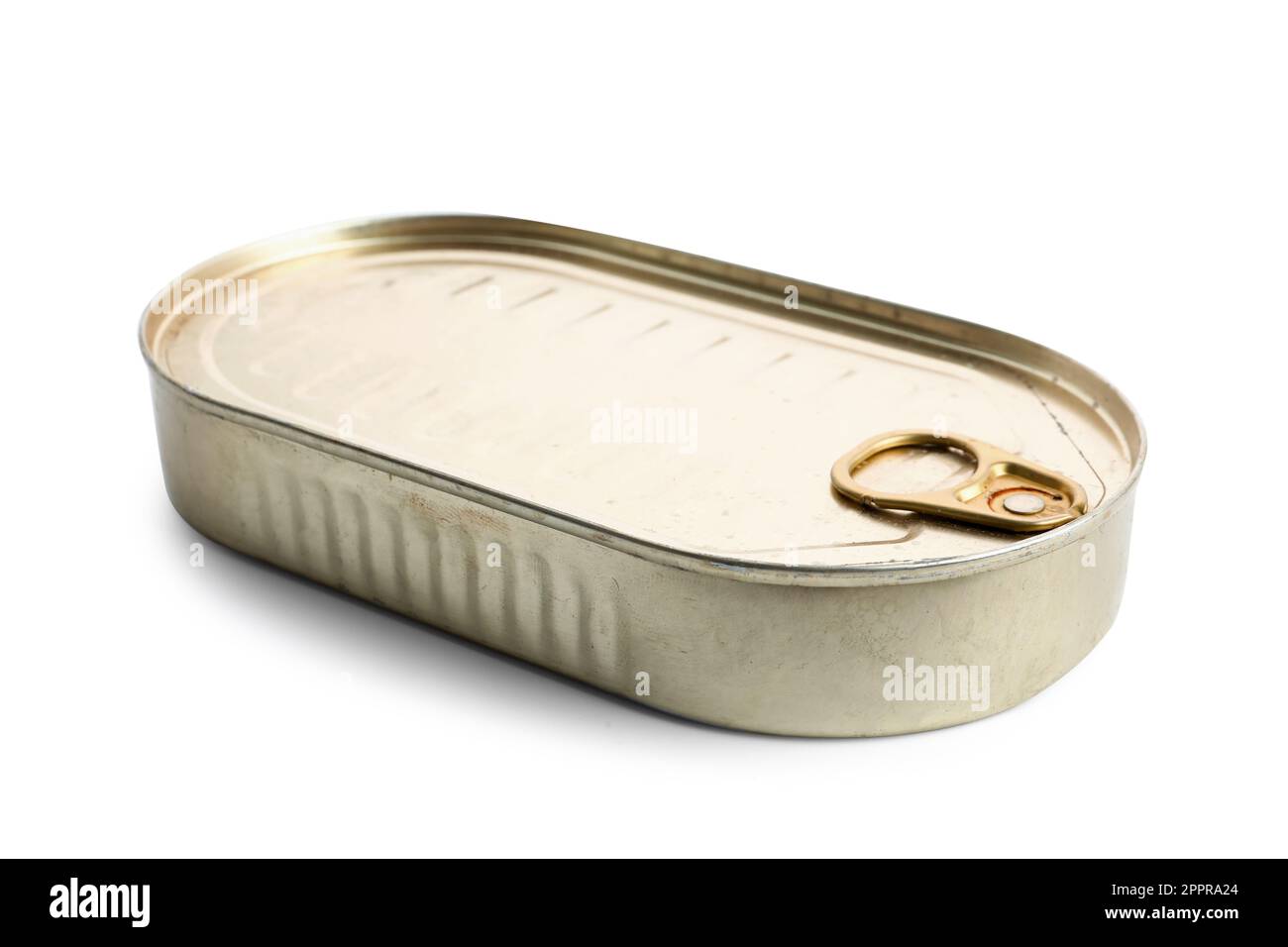 Tin can with fish isolated on white background Stock Photo - Alamy