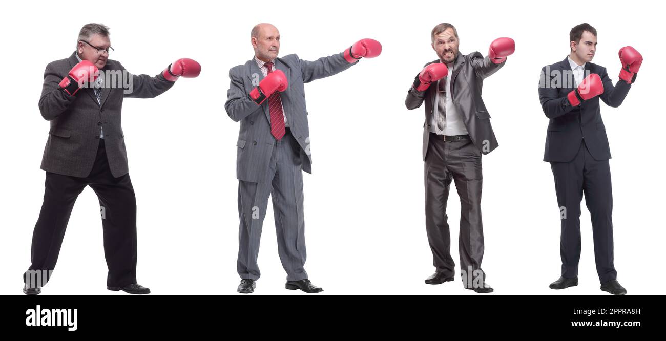 collage of businessmen in boxing gloves isolated Stock Photo - Alamy
