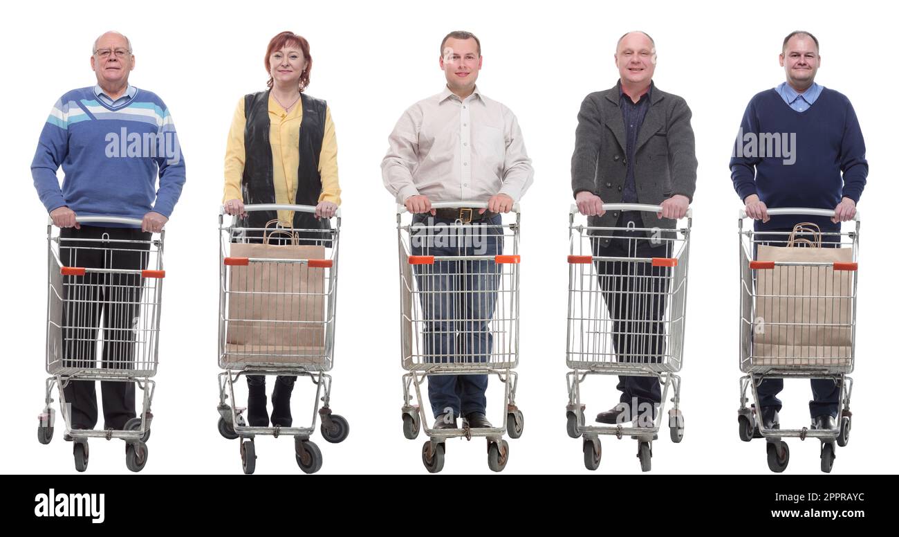 collage group of people with cart isolated on white Stock Photo - Alamy