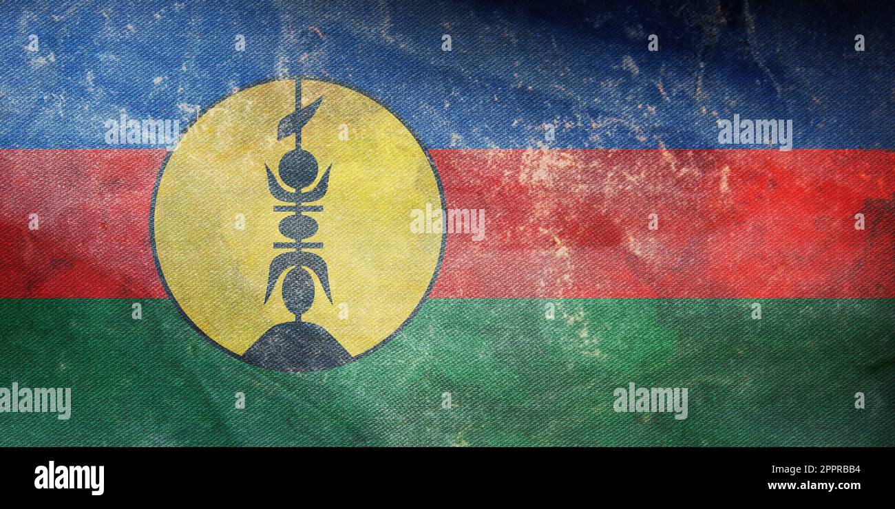 retro flag of Melanesian peoples Kanak people with grunge texture. flag ...