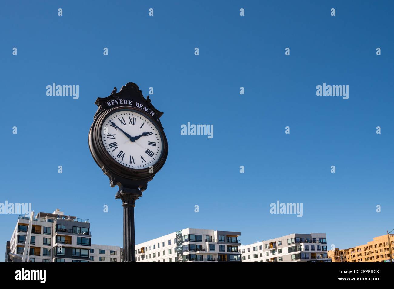 Revere, MA, US-April 8, 2023: Old-fashioned clock at beach in suburb of ...