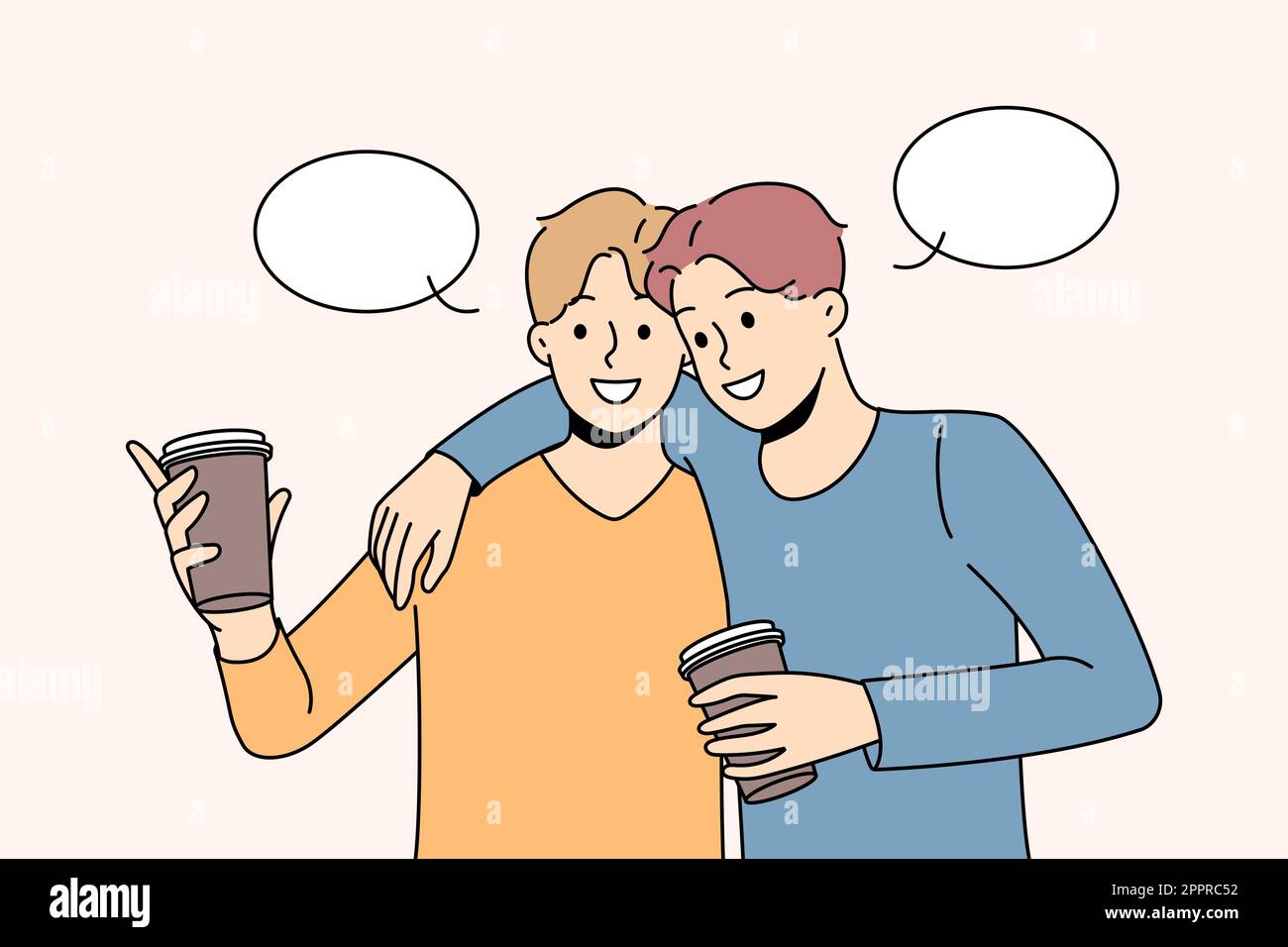 Happy guys hug having coffee Stock Vector Image & Art - Alamy