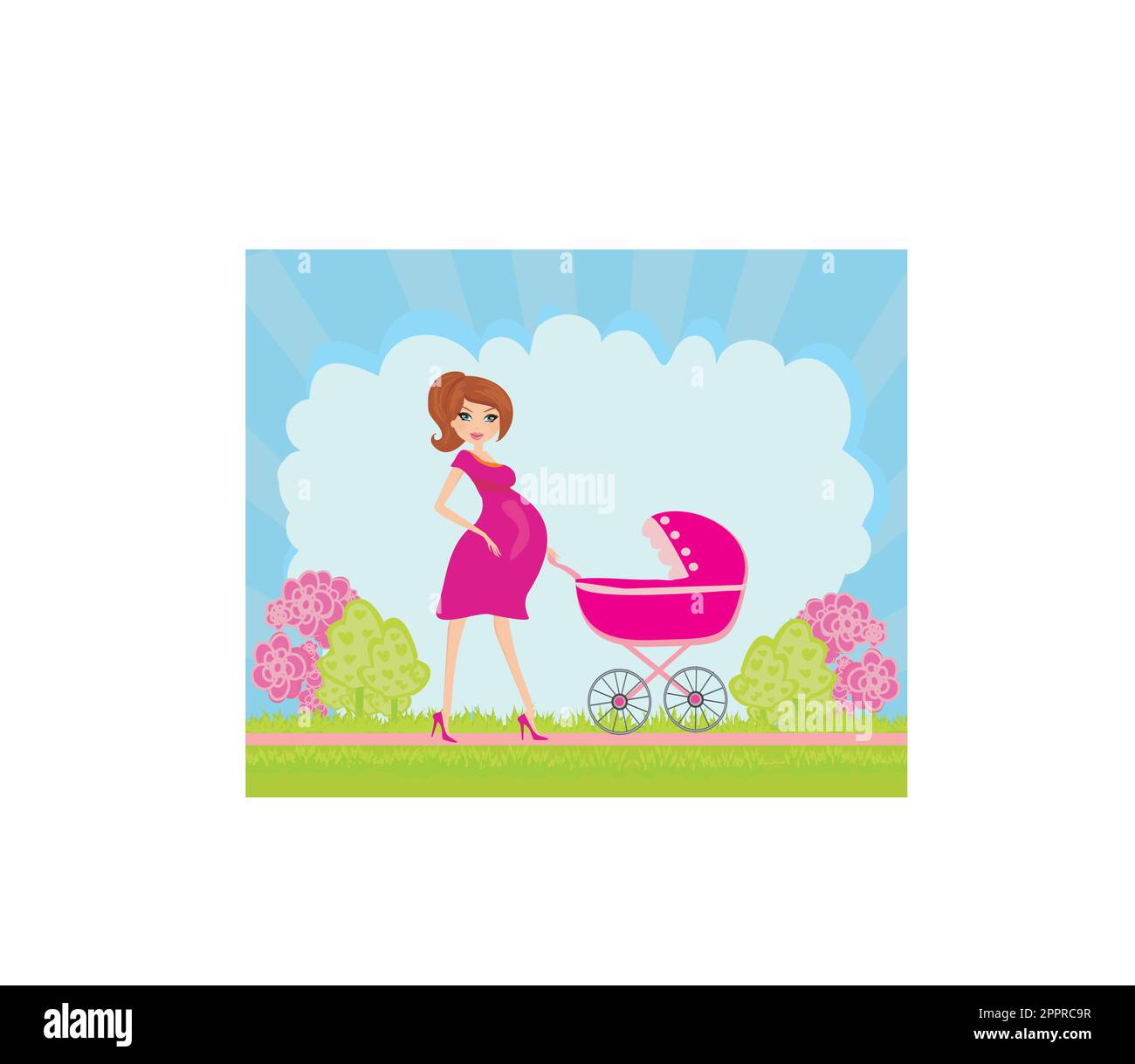 beautiful pregnant woman pushing a stroller Stock Vector Image & Art ...