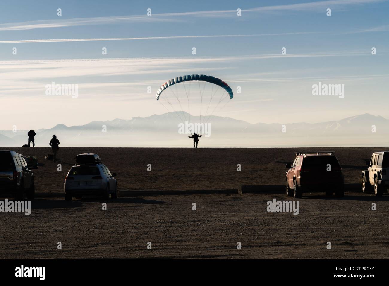 Draper, UT, US-February 12, 2022: Paraglider flying above Point of ...
