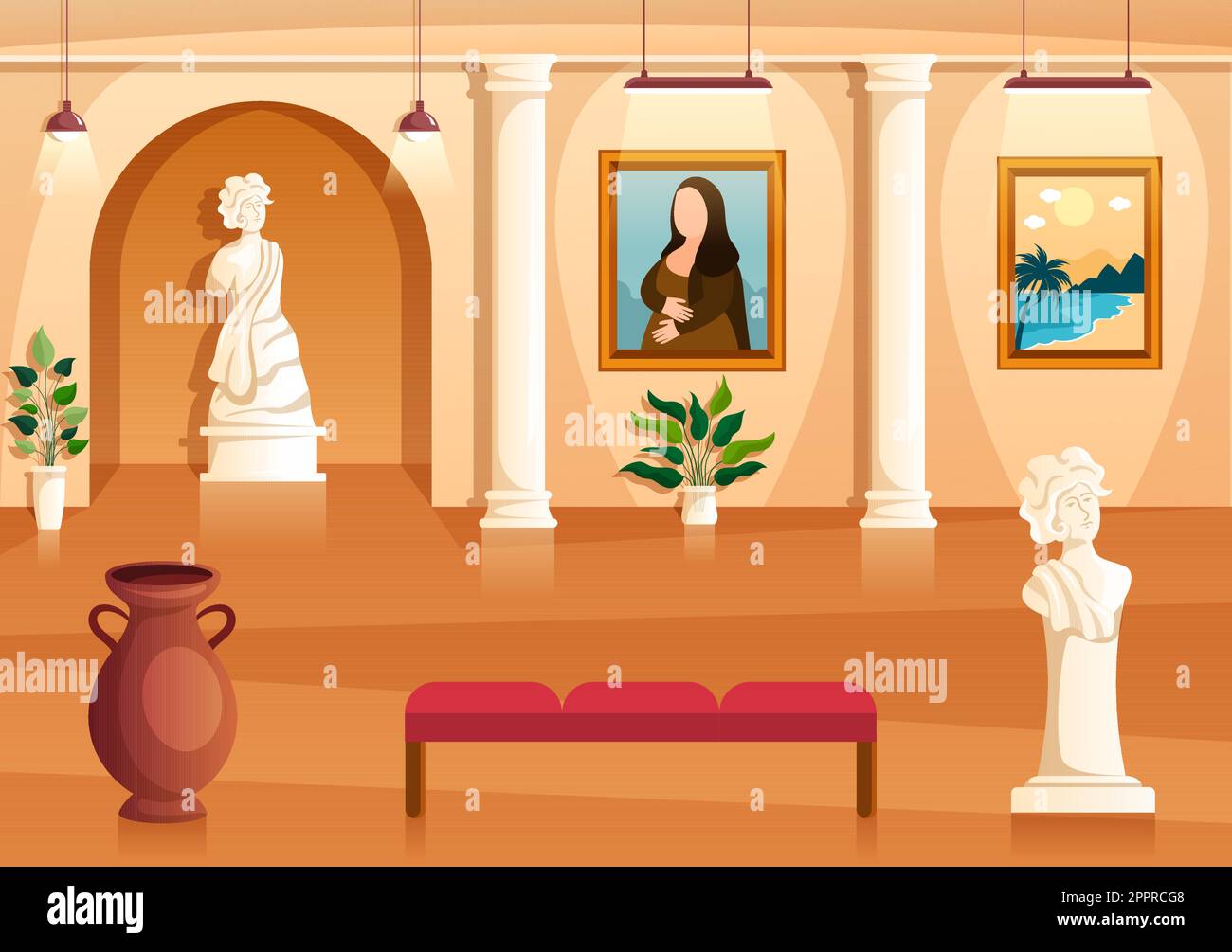 Art Gallery Museum Interior Cartoon Illustration Exhibition, Culture ...