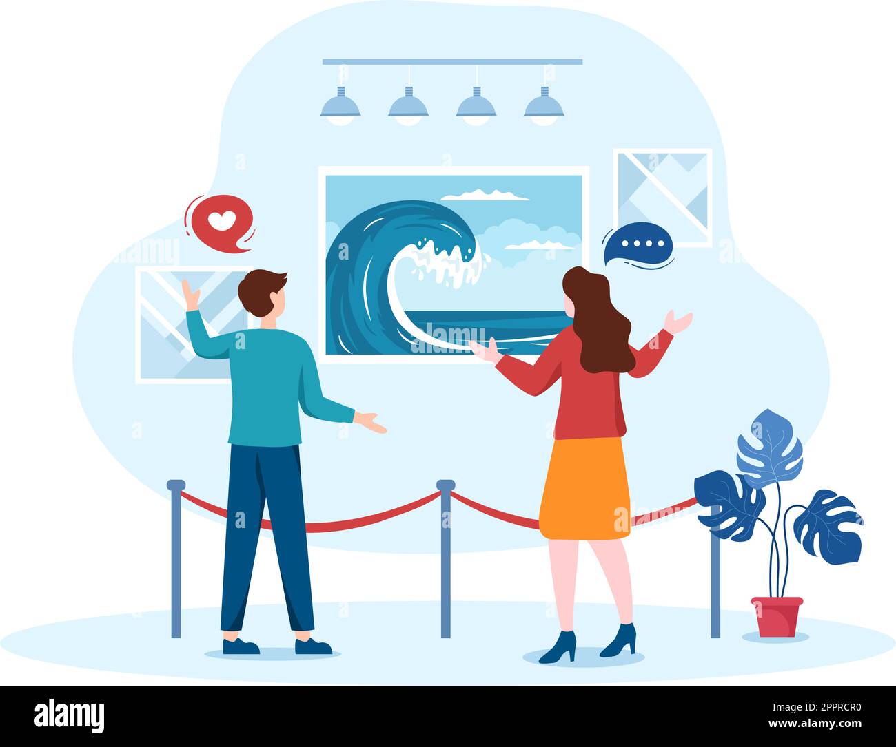 Art Gallery Museum Cartoon Illustration with Exhibition, Culture, Sculpture, Painting and Some ...