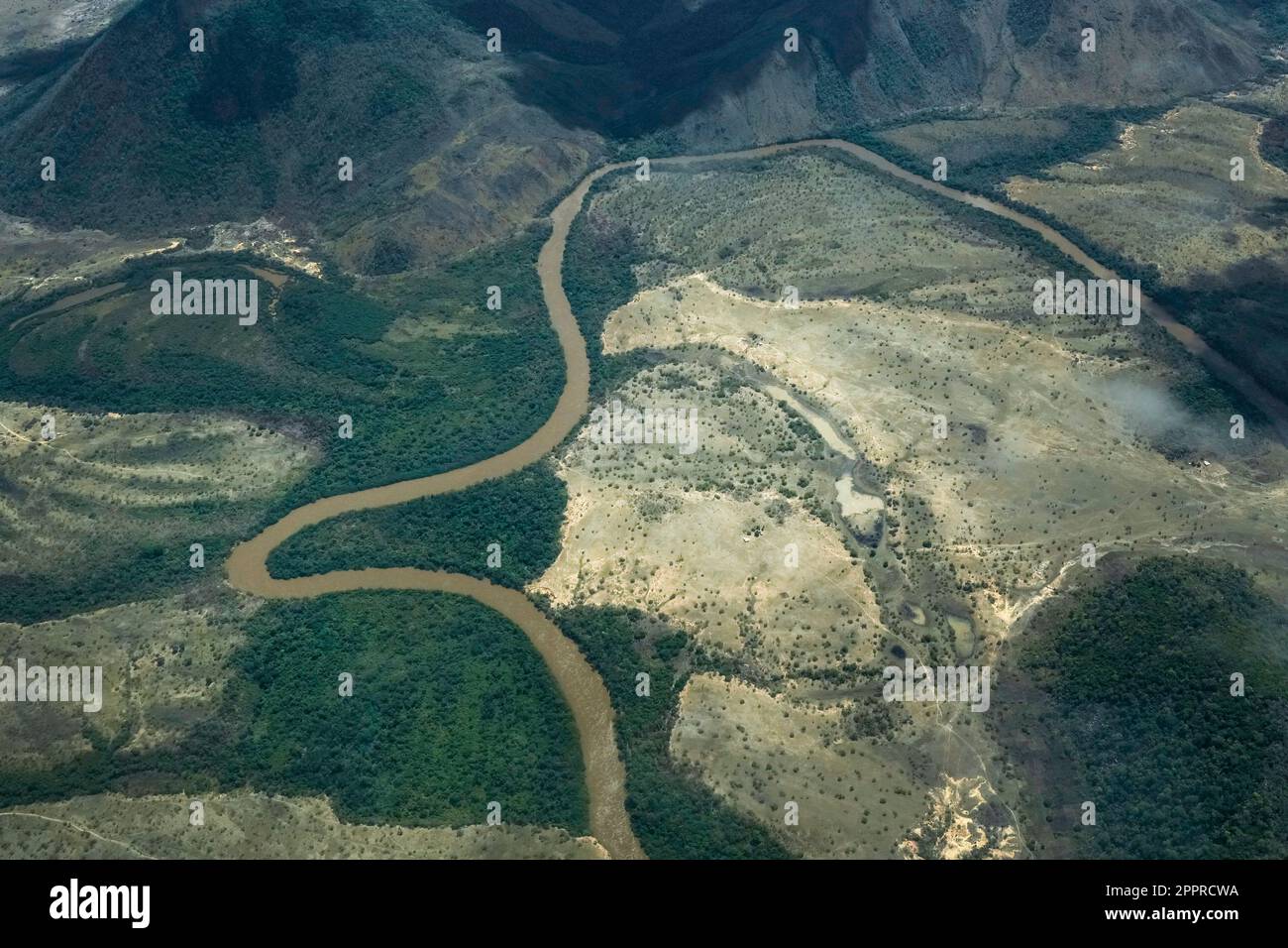 A view from a plane of the Ireng River, along Guyana's western border ...