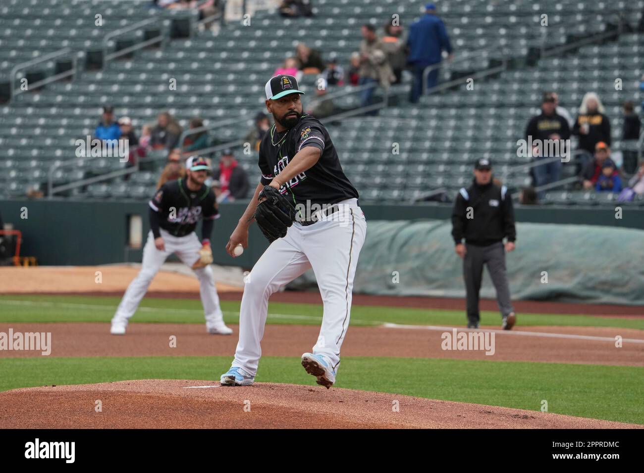 Salt Lake UT, USA. 22nd Apr, 2023. Salt Lake pitcher Cesar Valdez (35 ...