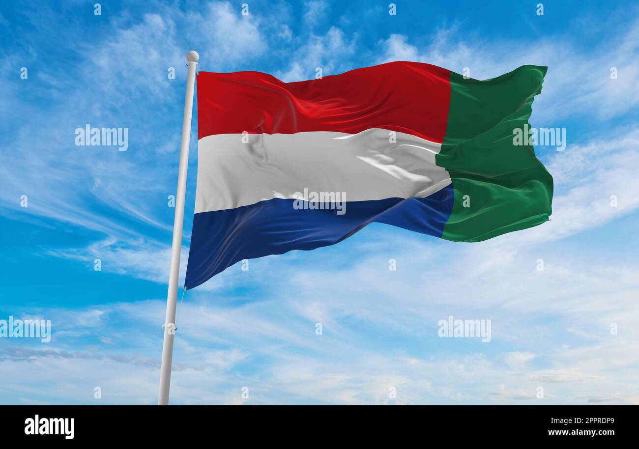 flag of Dutch Creole peoples Griqua people at cloudy sky background ...