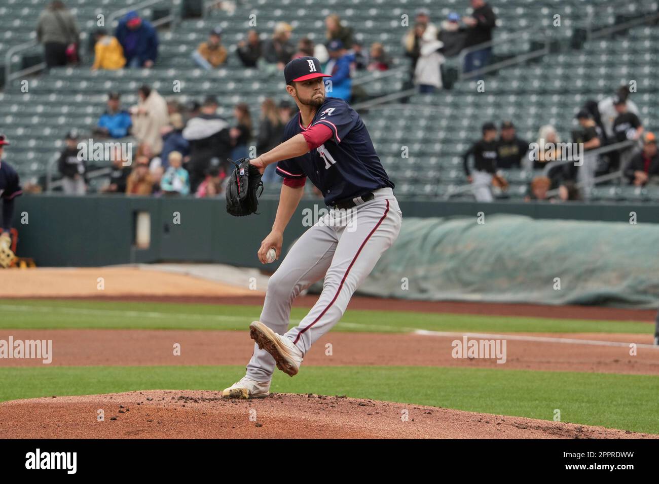 Salt Lake UT, USA. 22nd Apr, 2023. Reno pitcher Slade Cecconi (39 ...