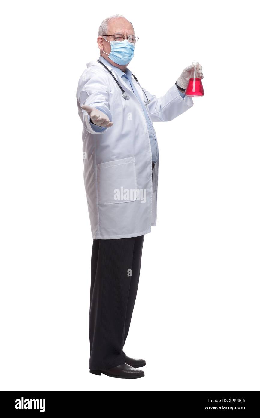 side view. a doctor with a lab flask looking at you Stock Photo - Alamy