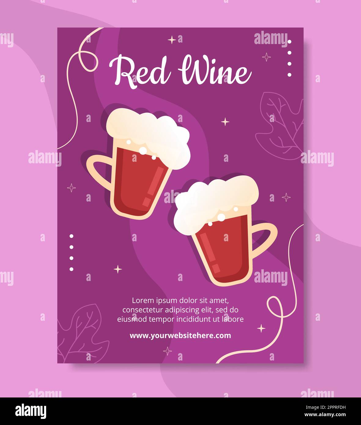 Wine Party Poster Template Flat Cartoon Background Vector Illustration ...