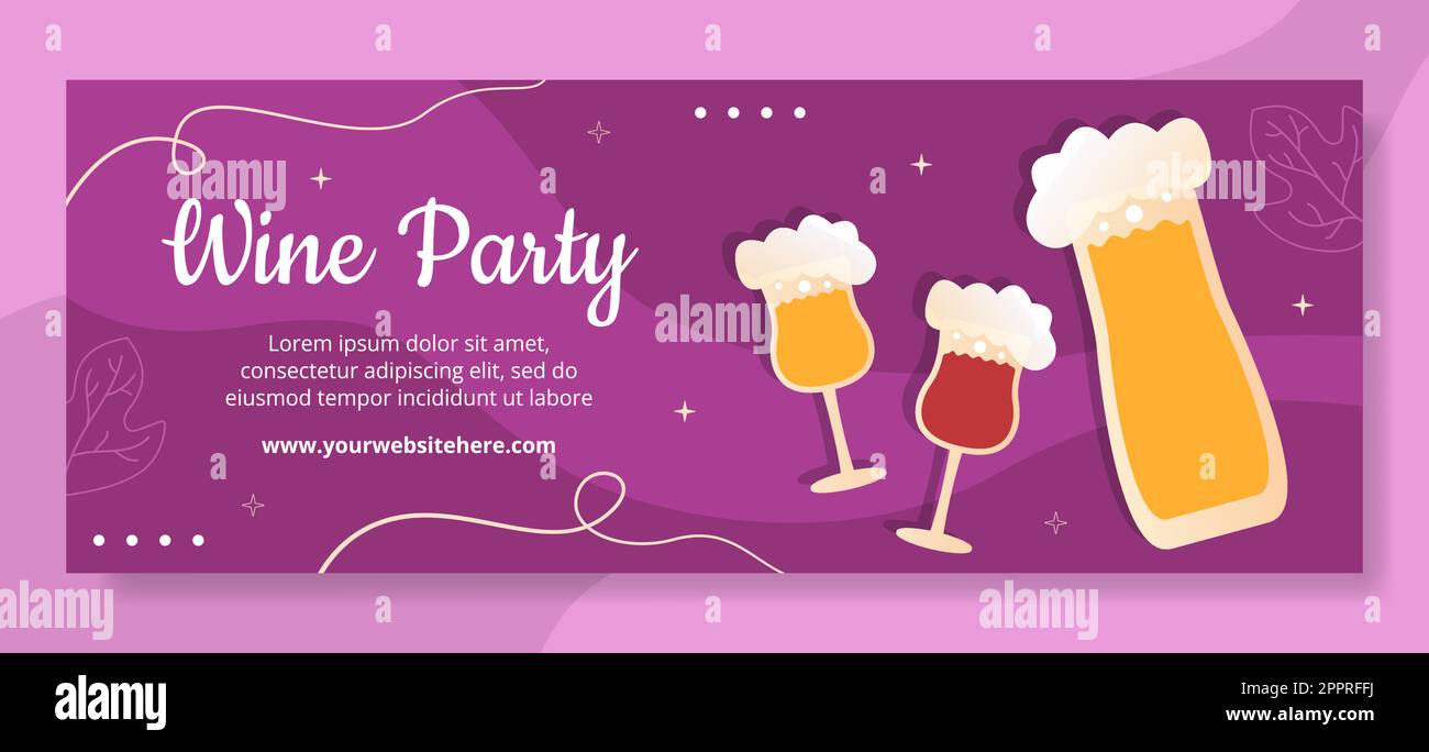 Wine Party Cover Template Flat Cartoon Background Vector Illustration