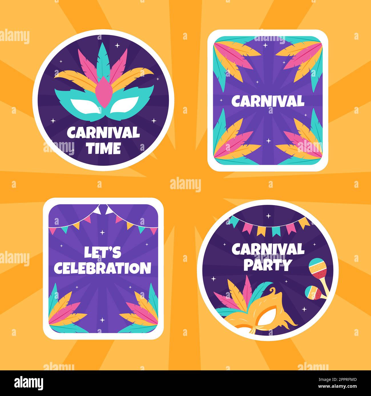 Happy Carnival Party Label Template Cartoon Background Vector ...