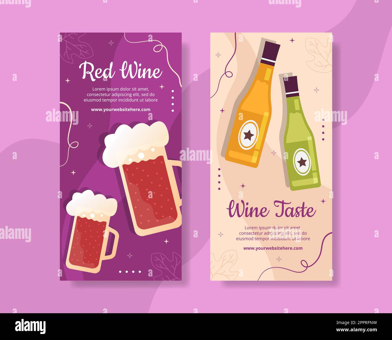 Wine Party Vertical Banner Template Flat Cartoon Background Vector ...