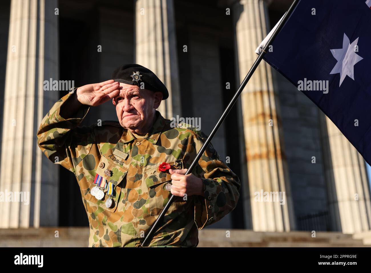 Former Lance Corporal Arthur Davis poses for a photograph on the steps ...