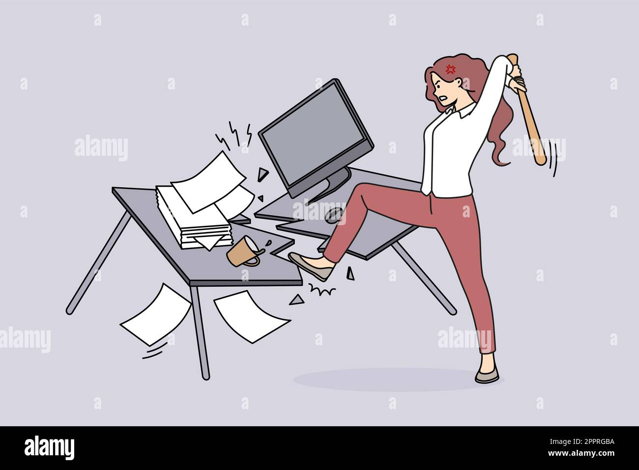Furious woman crash office table Stock Vector Image & Art - Alamy