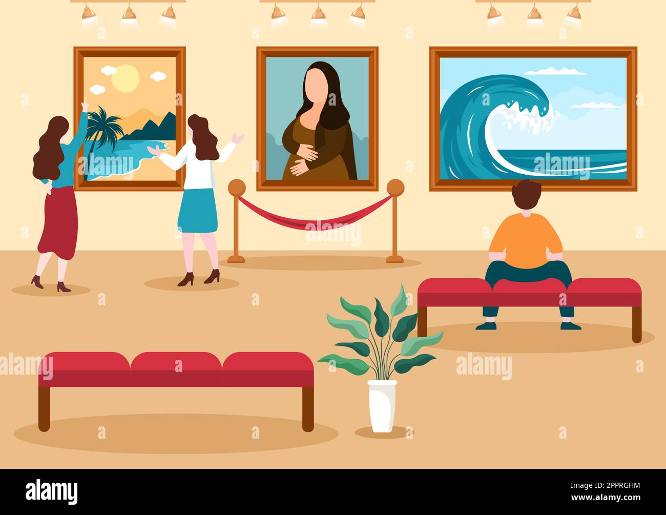 Art Gallery Museum Cartoon Illustration with Exhibition, Culture ...