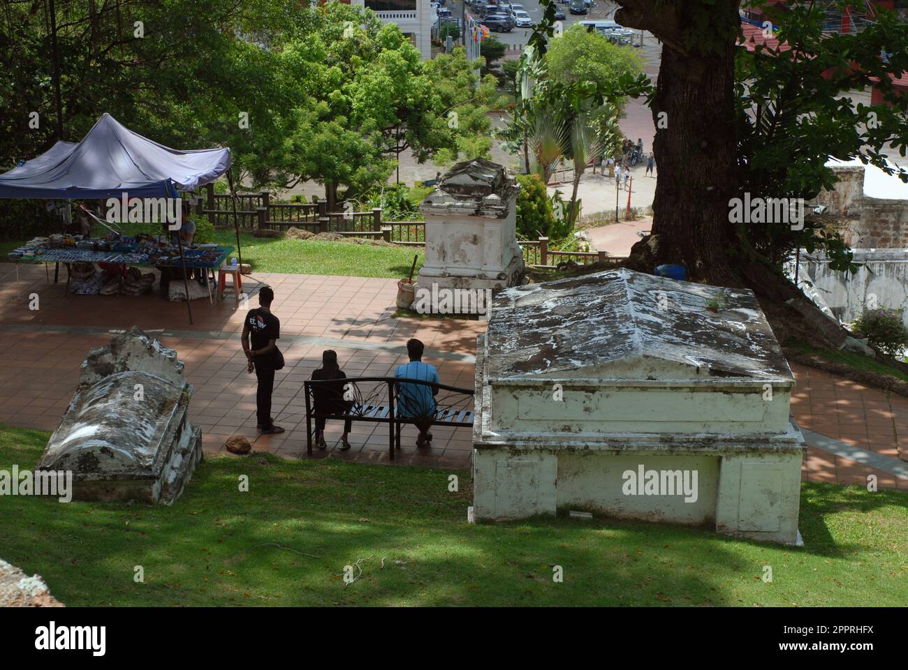 Stone vaults outside ruins of St. Paul's Church, Portuguese 16th ...