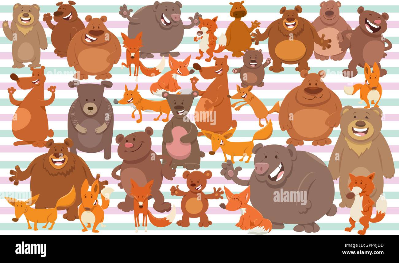 cartoon bears and foxes set or paper pack or fabric design Stock Vector ...