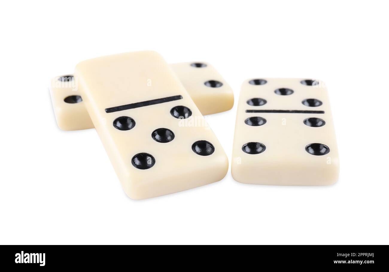 Classic light domino tiles on white background Stock Photo - Alamy