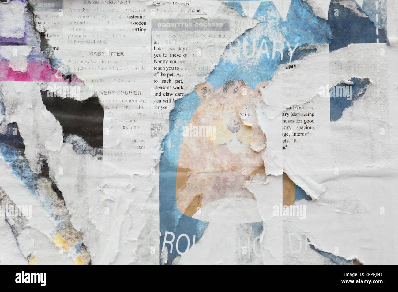 Different creased torn paper posters as background Stock Photo - Alamy