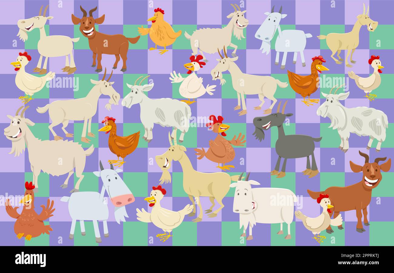 cartoon chickens and goats set or paper pack design Stock Vector Image ...
