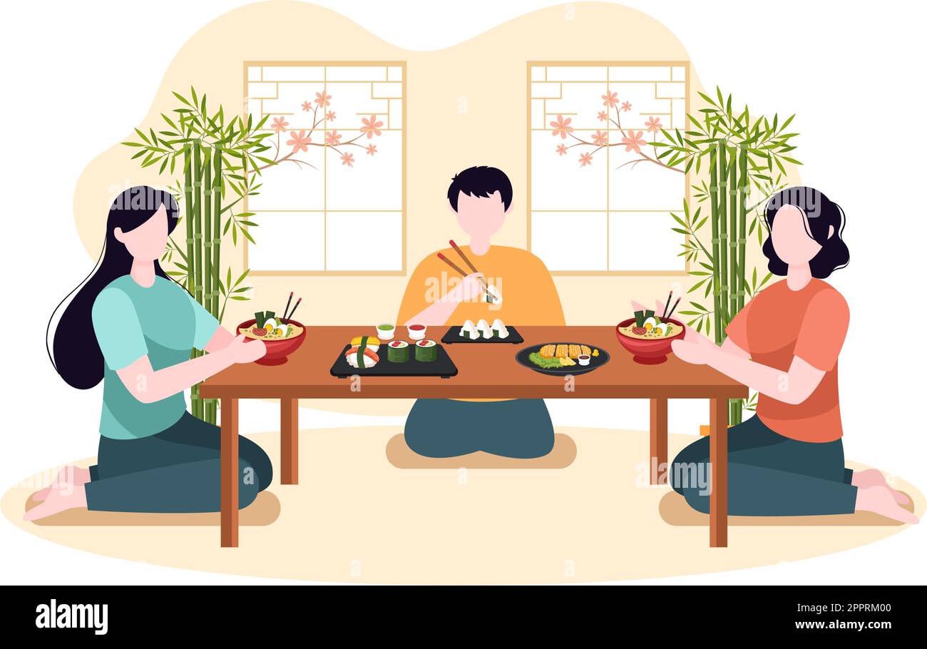 People Eating Japanese Food in the Restaurant with Various Delicious ...