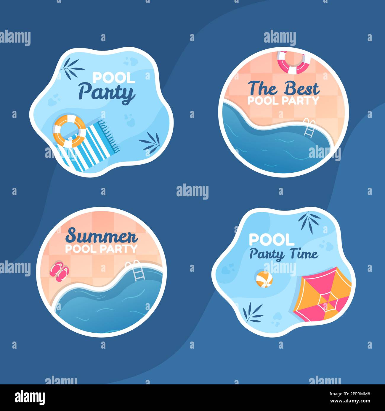 Summer Pool Party Label Template Cartoon Background Vector Illustration ...