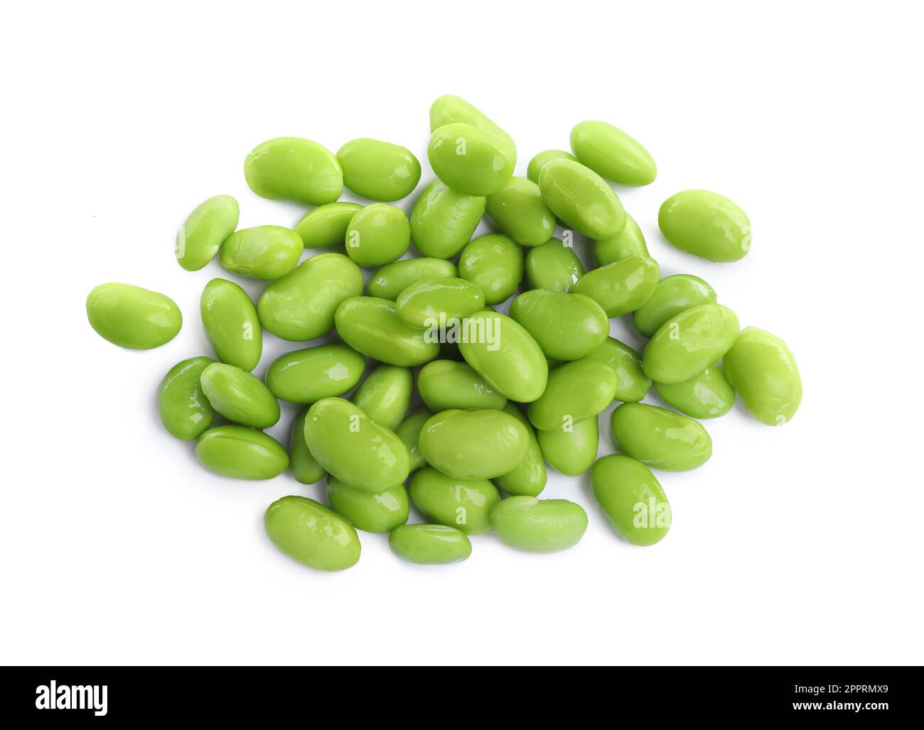 Pile of fresh edamame soybeans on white background, top view Stock ...