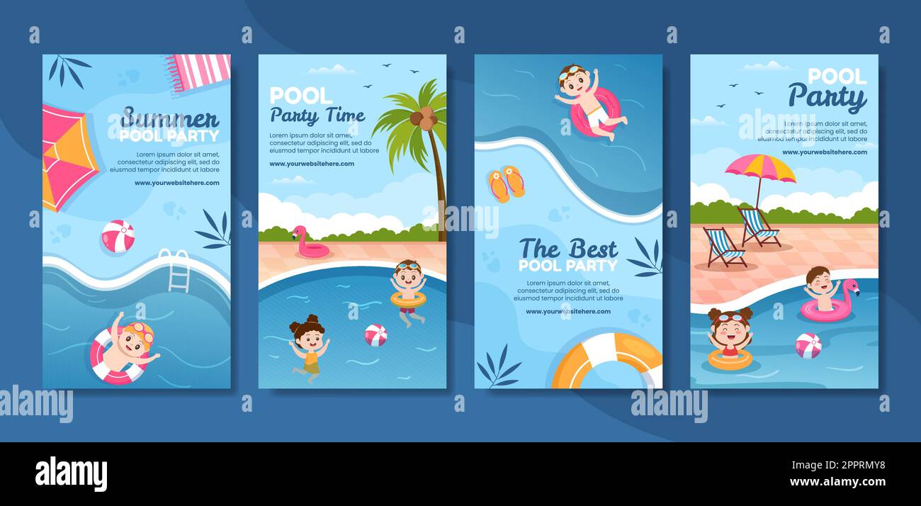Summer Pool Party Social Media Stories Template Cartoon Background ...
