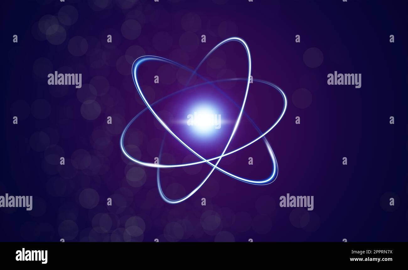 Virtual model of atom on dark background. Illustration Stock Photo - Alamy