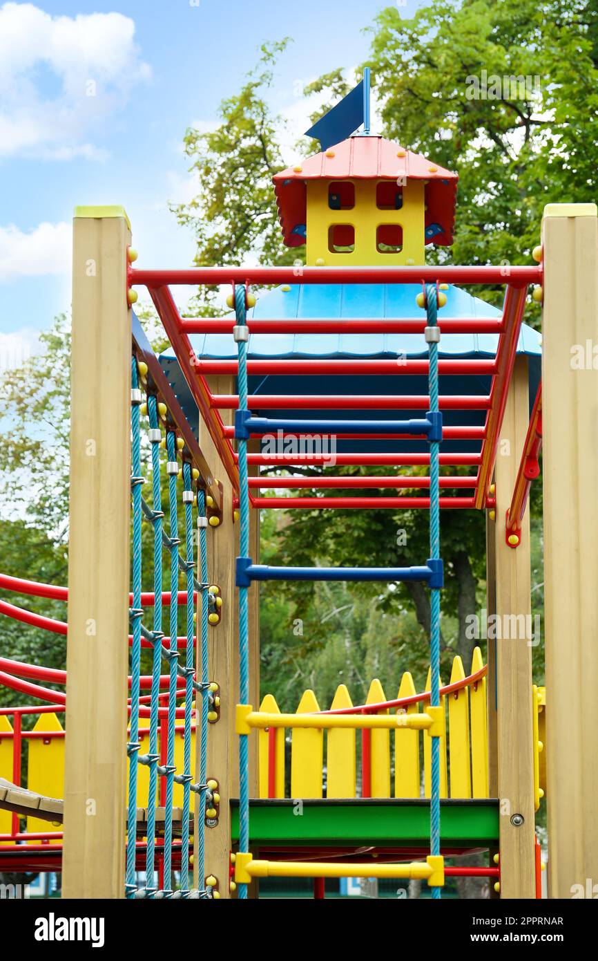 New colorful castle playhouse with climbing frame and rope ladder on ...
