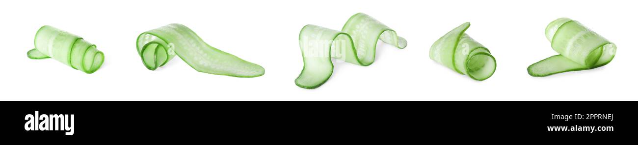 Set with slices of cucumbers on white background. Banner design Stock ...