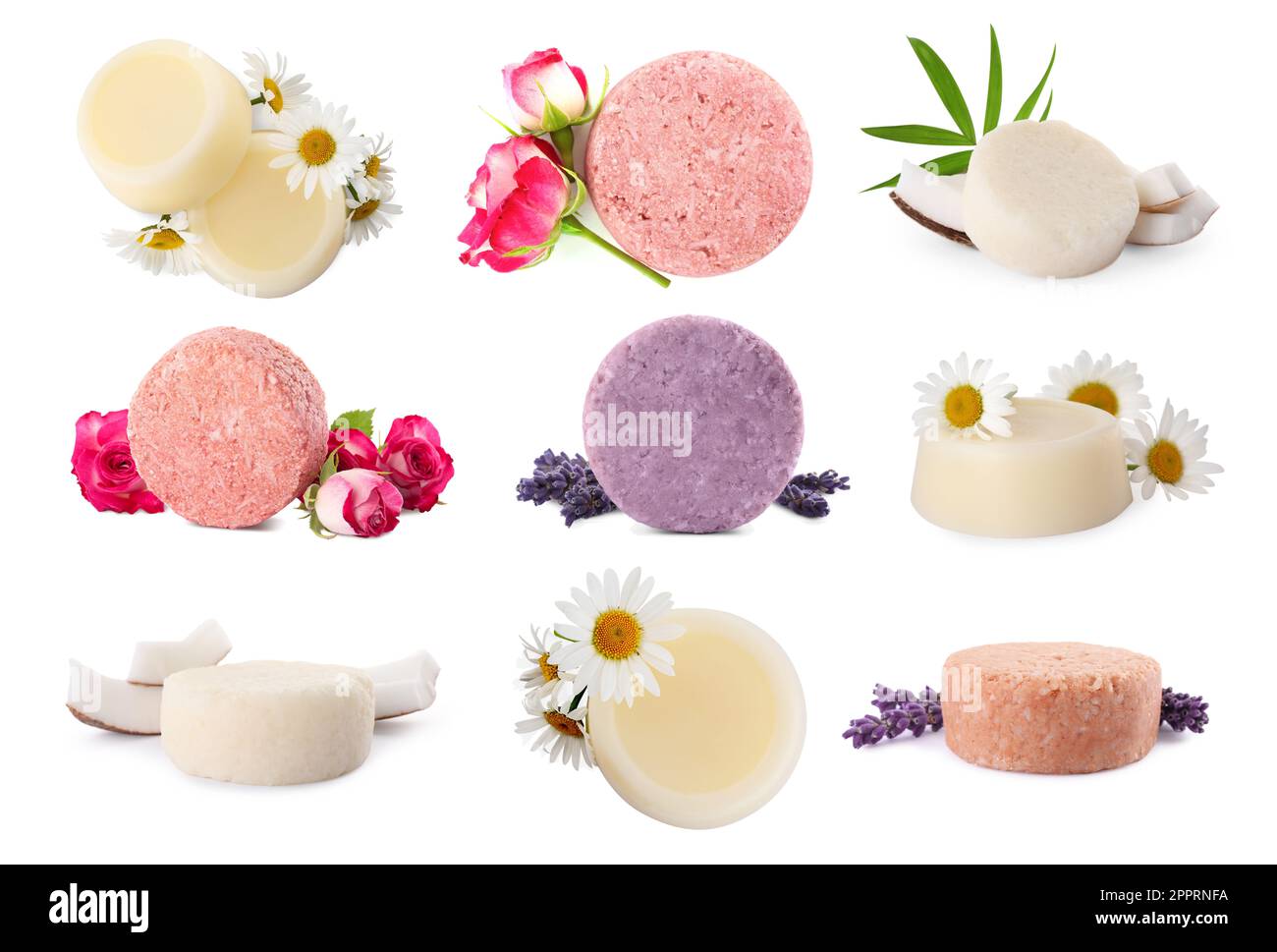 Set with solid shampoo bars on white background. Hair care Stock Photo ...