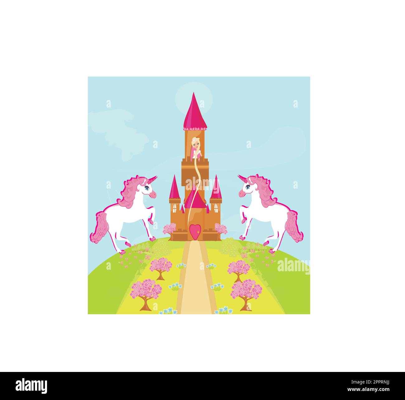 Illustration of princess in tower waiting for Prince Stock Vector Image ...