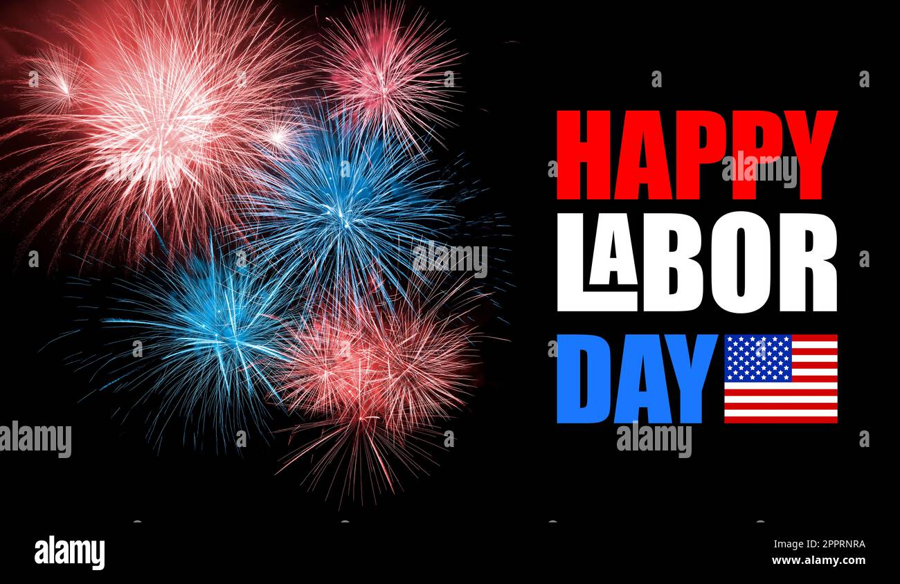 Happy Labor Day. Beautiful bright fireworks lighting up night sky Stock ...