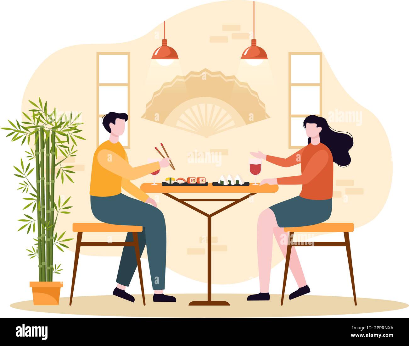 People Eating Japanese Food in the Restaurant with Various Delicious ...